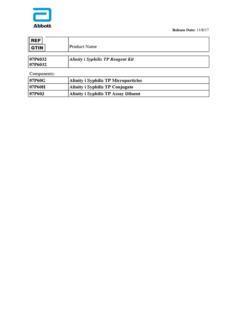 Alinity I Syphilis Calibrador | PDF | Laboratorios | Agua