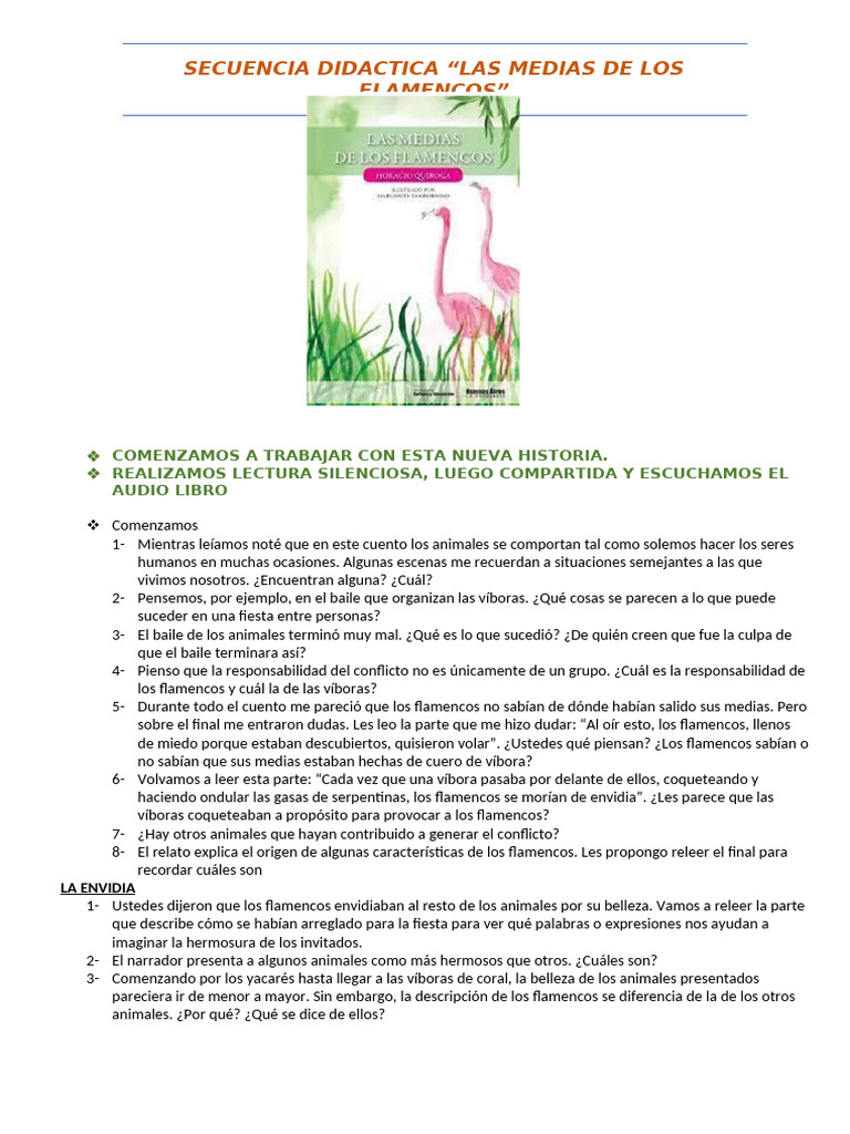 SECUENCIA DIDACTICA Las Medias de Los Flamencos | PDF | Palabra