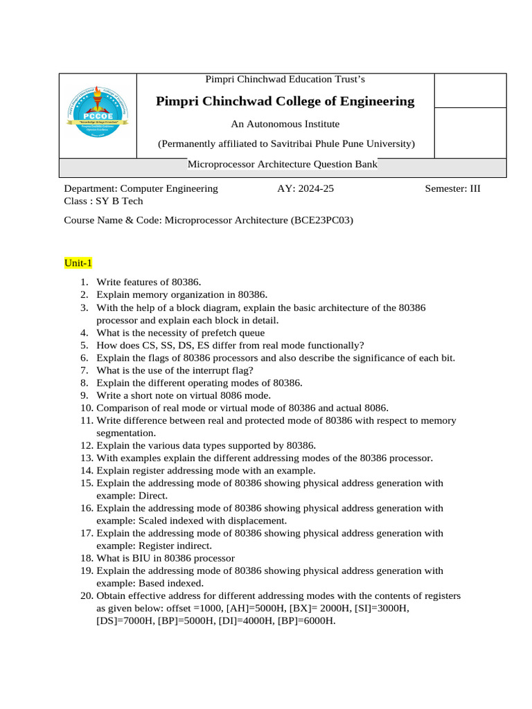 Microprocessor Architecture Question Bank | PDF | Cpu Cache | Central Processing Unit