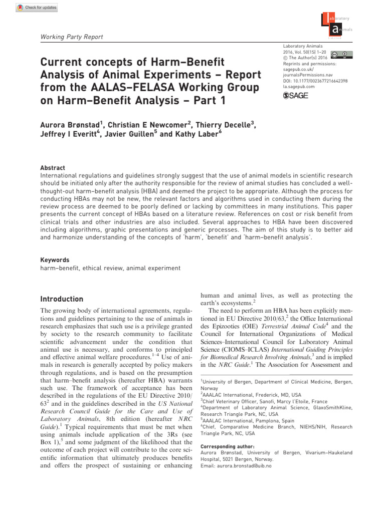Bronstad Et Al 2016 Current Concepts of Harm Benefit Analysis of Animal ...