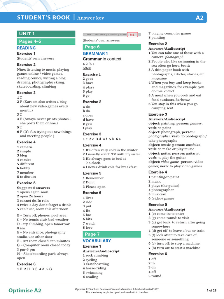 Teacher's OPT - A2 - SB - Answers | PDF | Foods | Cuisine