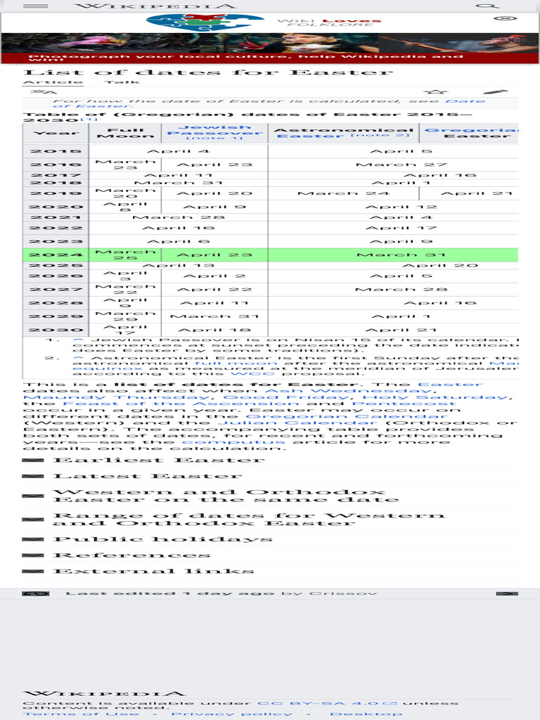 List of Dates For Easter - Wikipedia | PDF | Easter | March Observances