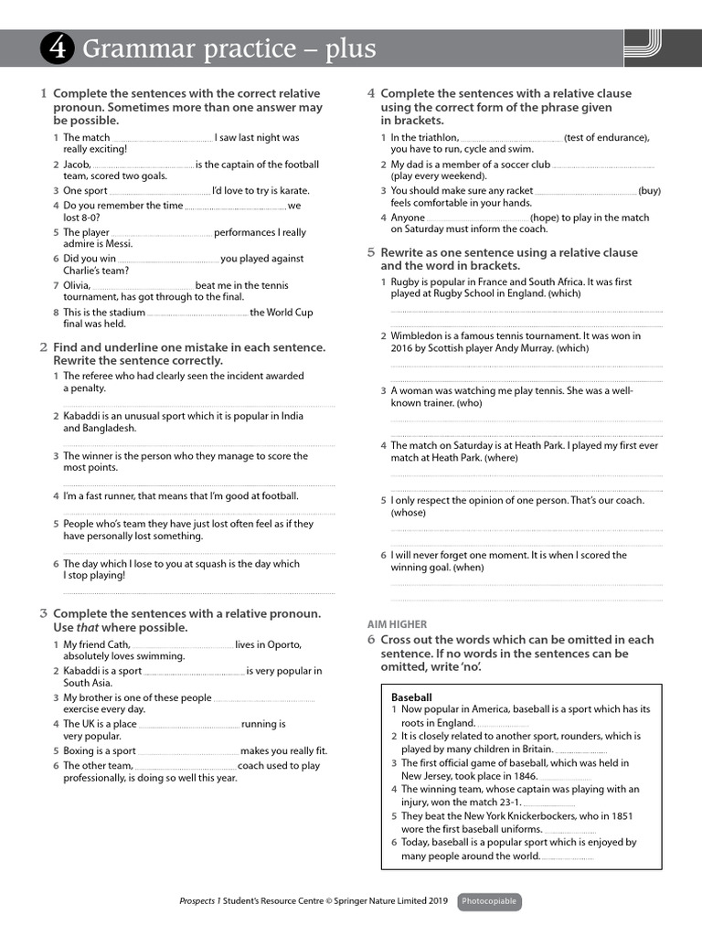 PR1 U04 Grammar Practice Plus | PDF | Sports