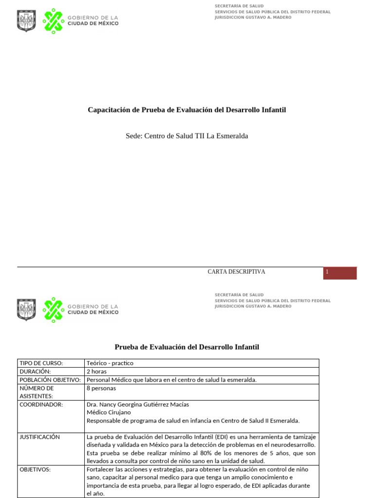 Carta Descriptiva Prueba EDI | PDF