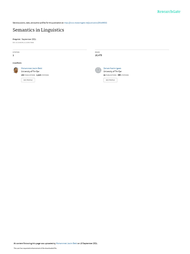 Semanticsin Linguistics | PDF | Semantics | Human Communication