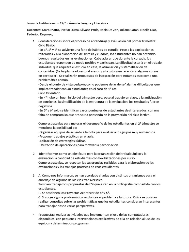 TP - Jornada Institucional - 17-3 - Área de Lengua | PDF | Evaluación ...