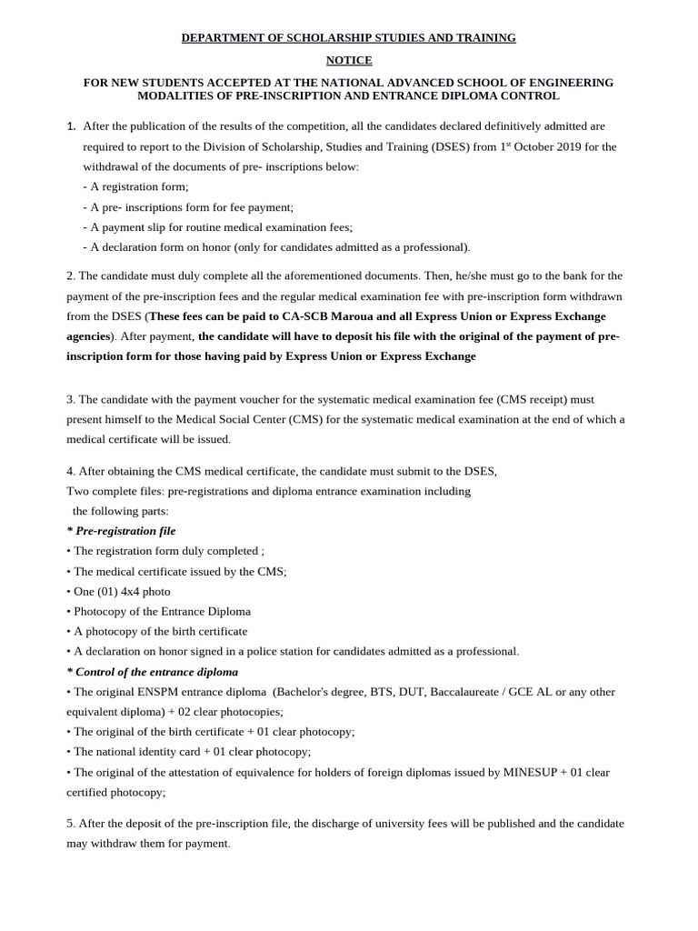 Modalités de pré-inscription ENSPM 2025 | PDF | Diplôme | Enseignement ...