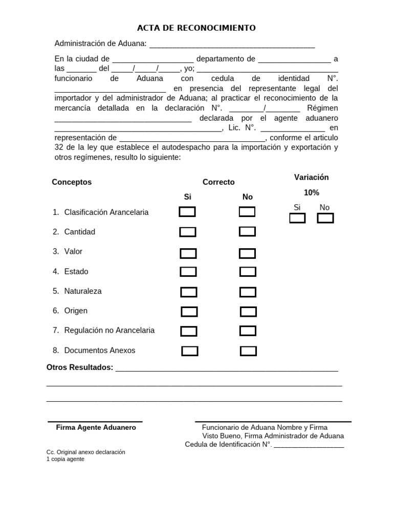 Acta de Reconocimiento Aduanero | PDF | aduana | Economias