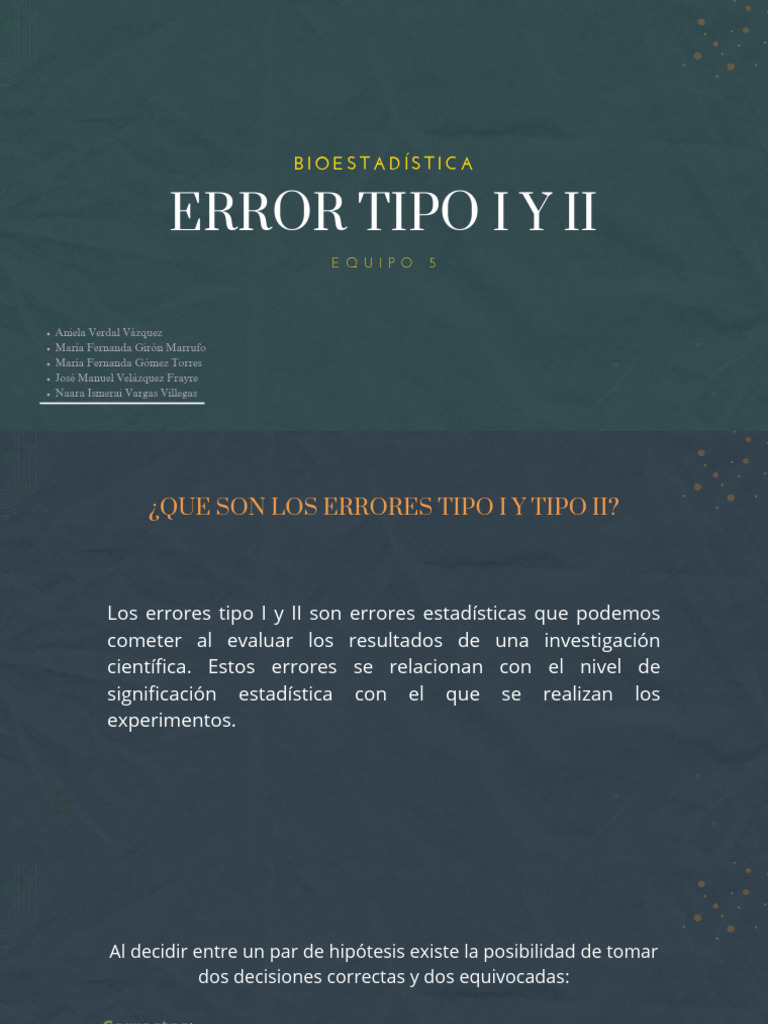 Errores Tipo I y II en Bioestadística | PDF | Errores tipo I y tipo Ii ...