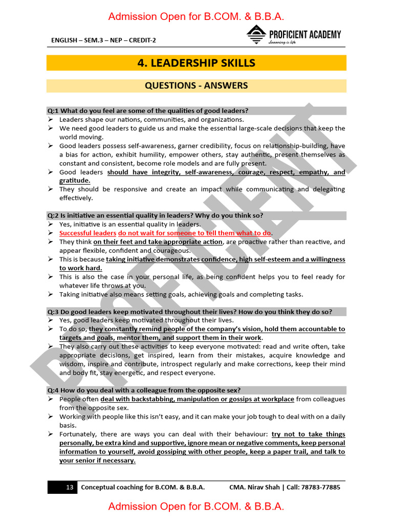 Leadership Skills Pdf Interpersonal Relationships Leadership