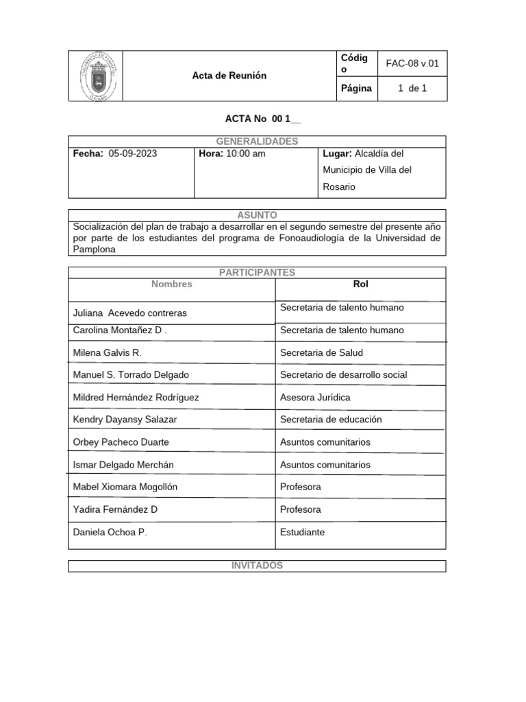 Fac 01 Acta (1) Deligenciada | PDF | Inclusión (Educación)