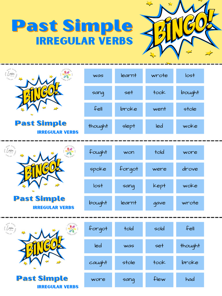 Bingo Irregular Verbs | PDF | Linguistic Morphology | Semantic Units