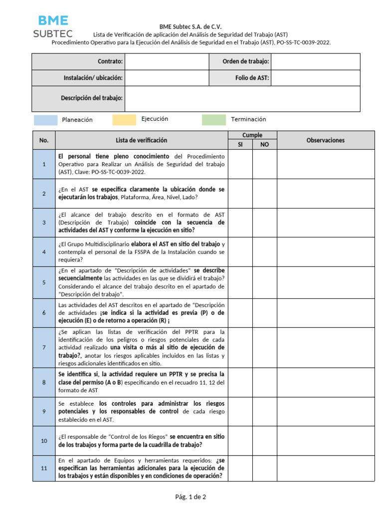 Lista de Verificación de Llenado de AST | PDF | Informática | Tecnología