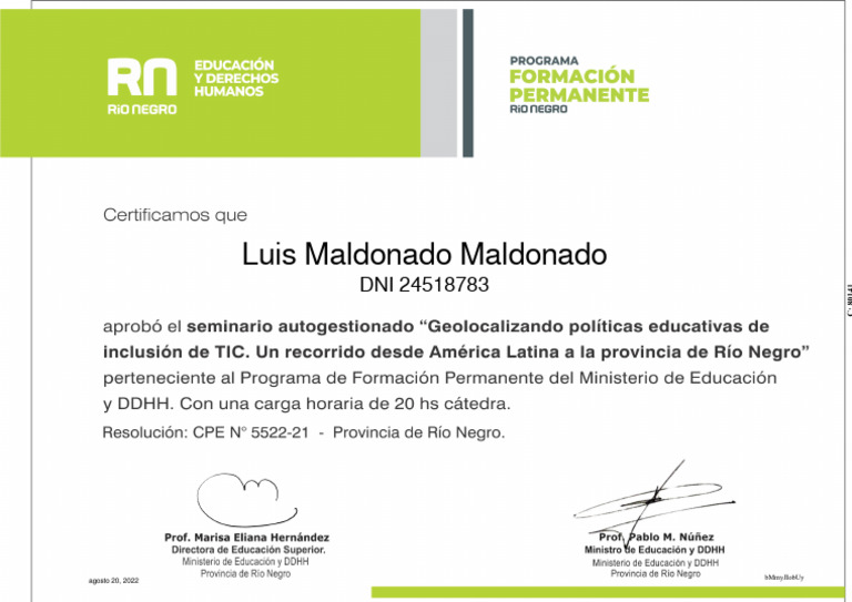 Certificado Geolocalizando Políticas Educativas de Inclusión de TIC. | PDF
