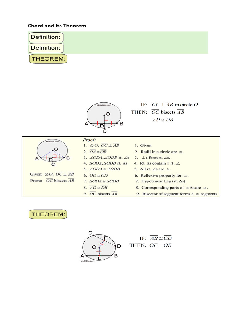 Theorems On Chord and Tangents | PDF | Circle | Perpendicular
