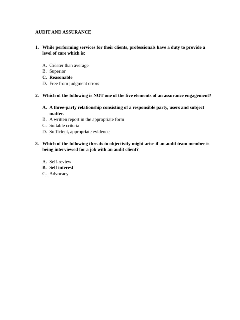 AUDIT and ASSURANCE Practice Questions Part 2 | PDF | Career & Growth ...