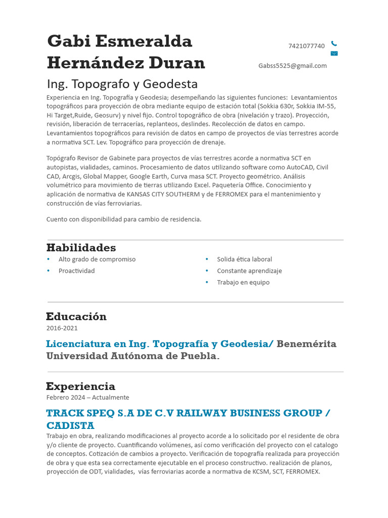 CV Gabi Esmeralda Hernandez Duran | PDF | Topografía | Datos
