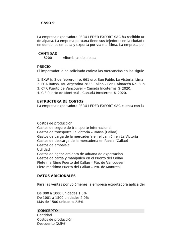 Caso 9 - Cotización INCOTERMS | PDF | Transporte | Logística