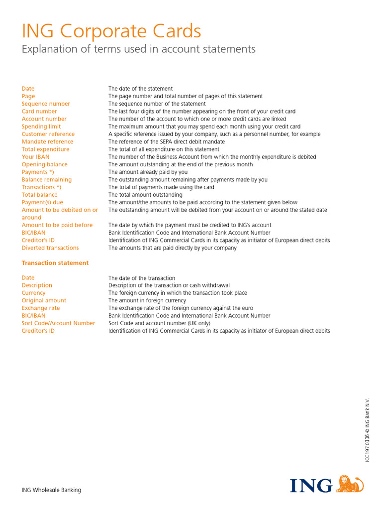 Ing Corporate Cards Explanation of Terms in Account Statements - Eng ...