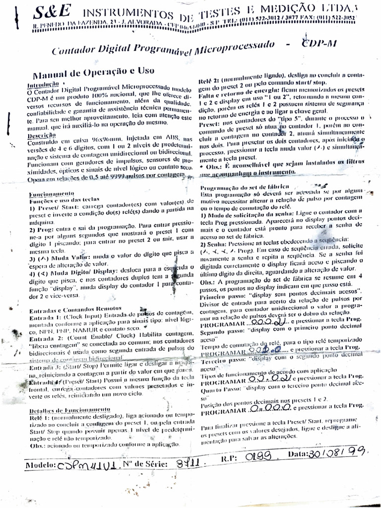 Manual de Operação Contador Digital CDP-M | PDF