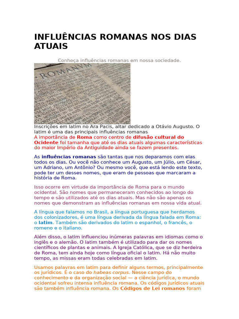 Uc 1 - Influências Romanas Nos Dias Atuais | PDF | Latim | Roma Antiga