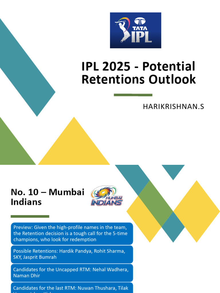 IPL 2025 - Potential Retentions Outlook | PDF | International Cricket ...