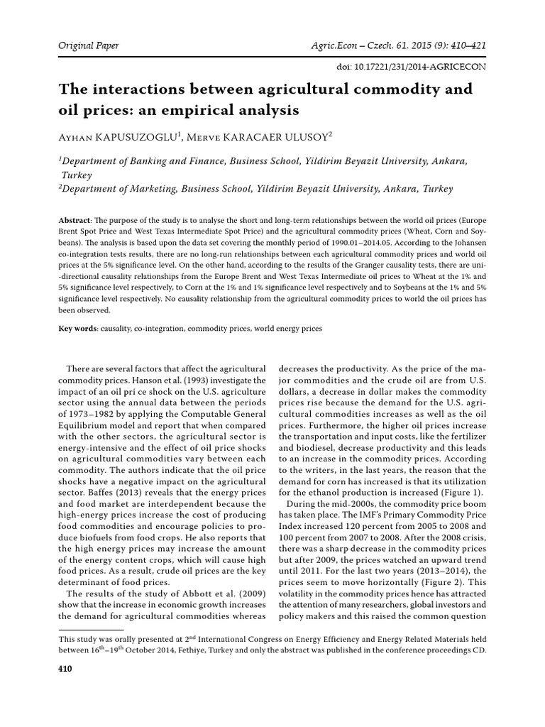 The Interactions Between Agricultural Commodity An | PDF | West Texas ...