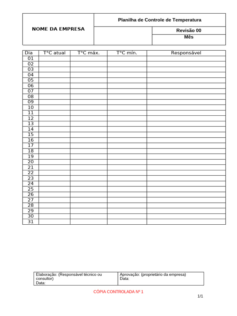 Planilha Controle de Temperatura | PDF