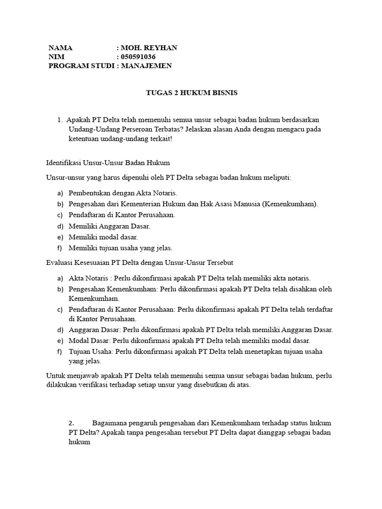 Tugas 2 Hukum Bisnis - Moh. Reyhan | PDF