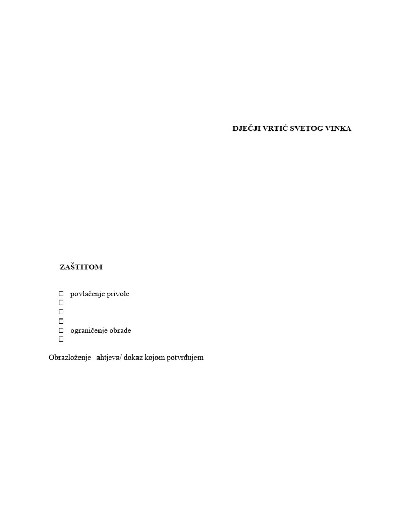 Zahtjev Za Ostvarivanje Prava U Svezi Sa Zastitom Osobnih Podataka | PDF