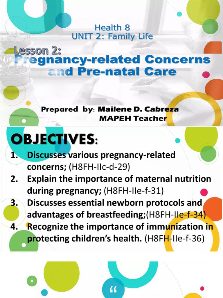 G8 Health - Q2 - Lesson 2 Pregnancy Related Concerns and Prenatal Care ...