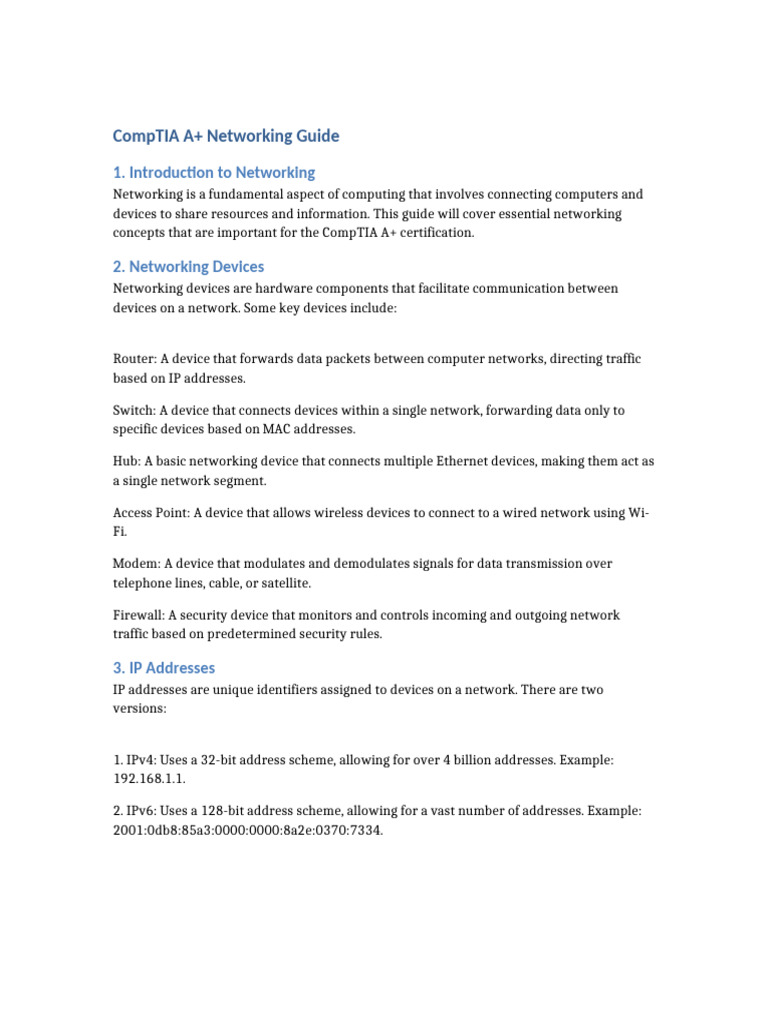 CompTIA A Networking Guide Detailed | PDF | Computer Network | Internet ...