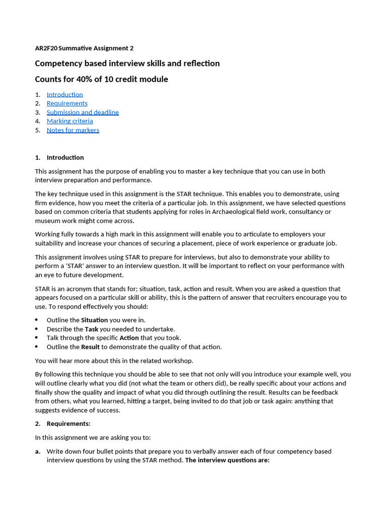 AR2F20Summative Assignment 2 STAR Interviews | PDF | Field Research | Communication