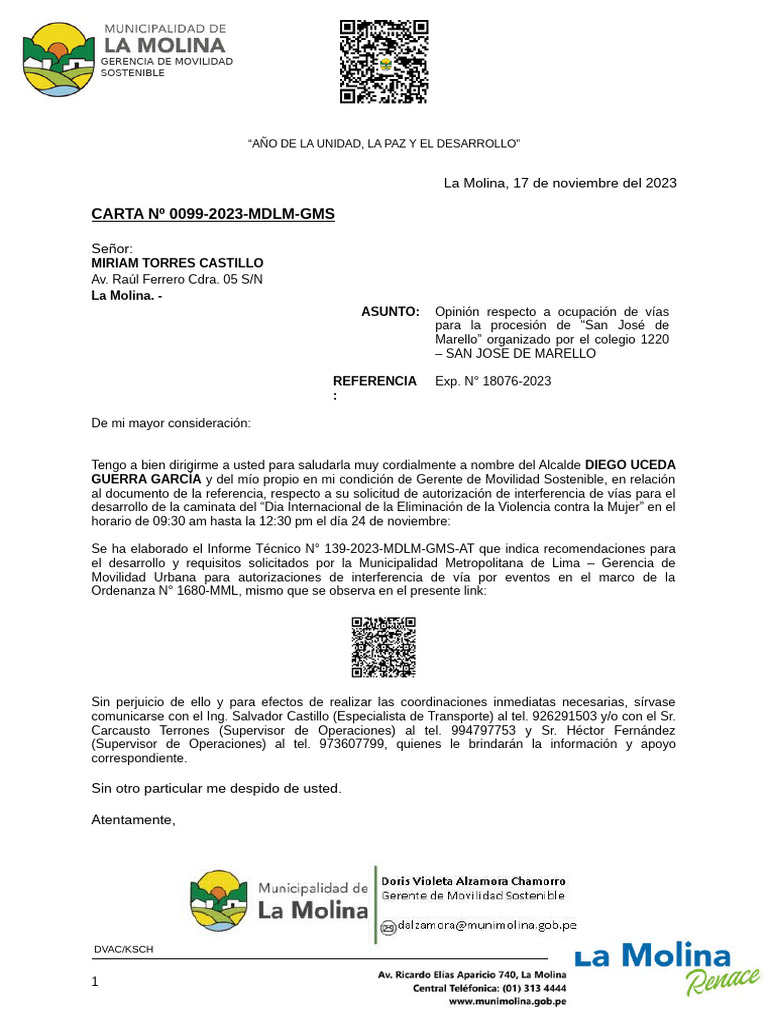 Carta #0099 2023 MDLM Gms | PDF | Viajes y turismo