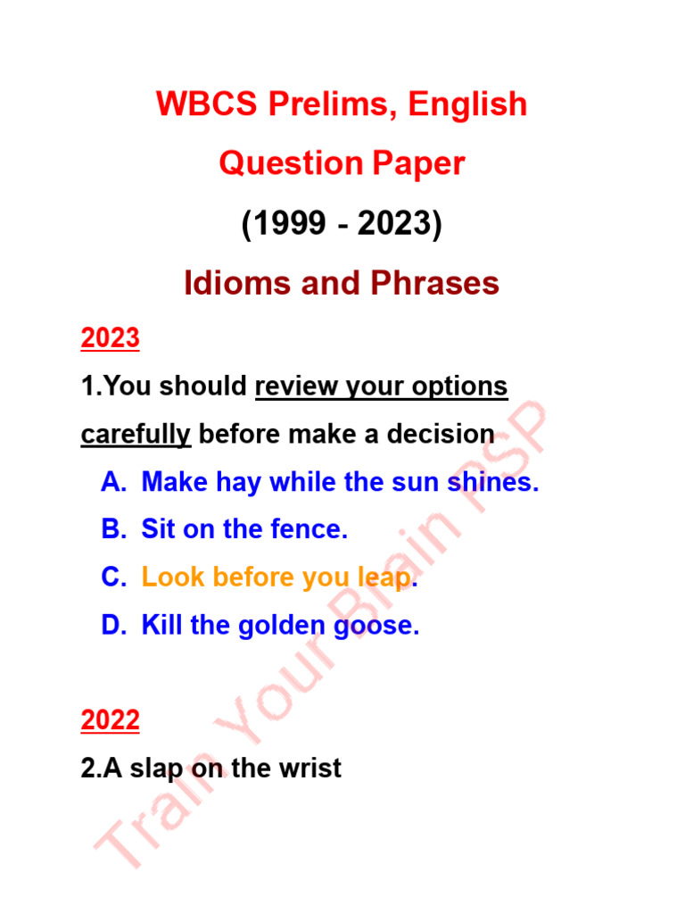 Idioms With Answers | PDF