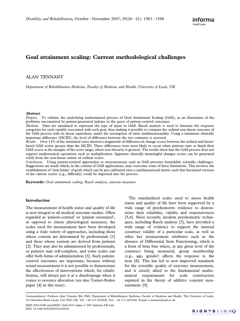 Goal Attainment Scaling Current Methodological Challenges | PDF ...