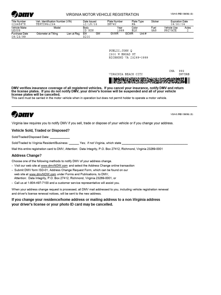 Virginia Vehicle Registration Guide | PDF | Department Of Motor ...