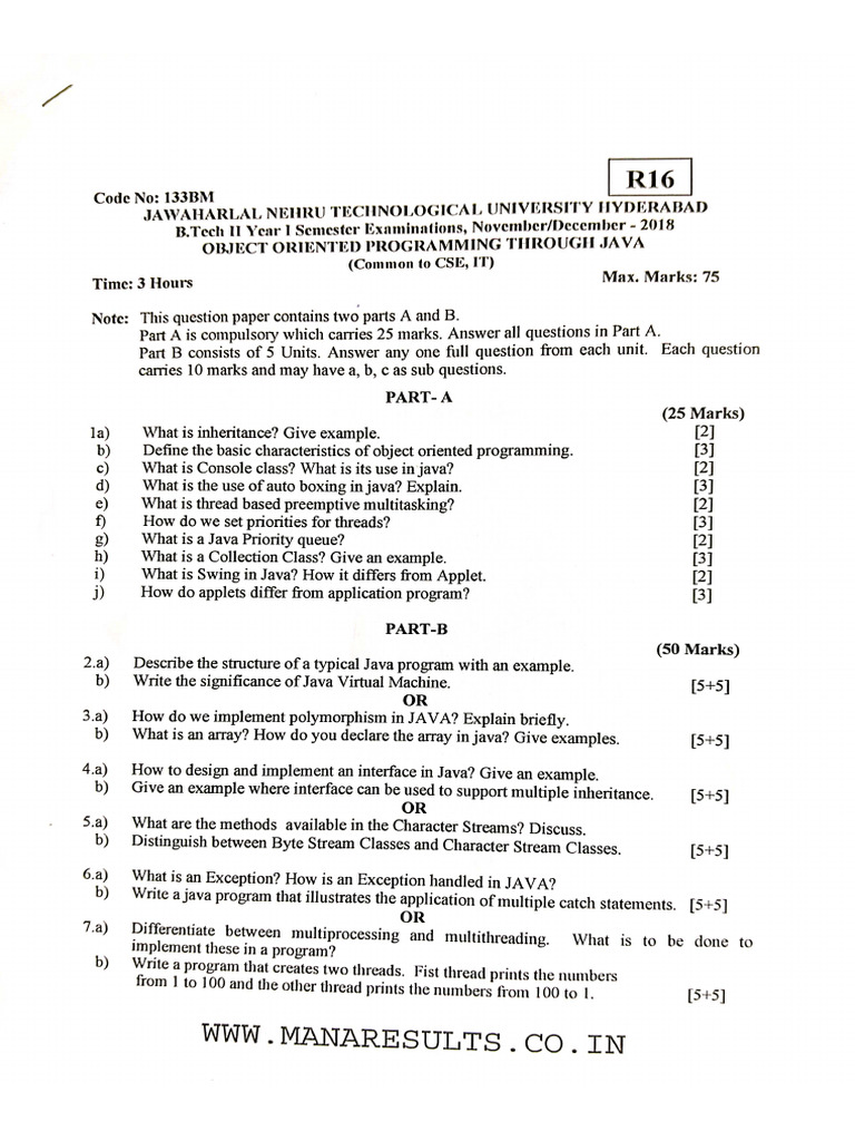 2018 Java Previous Question Paper (R 16) | PDF