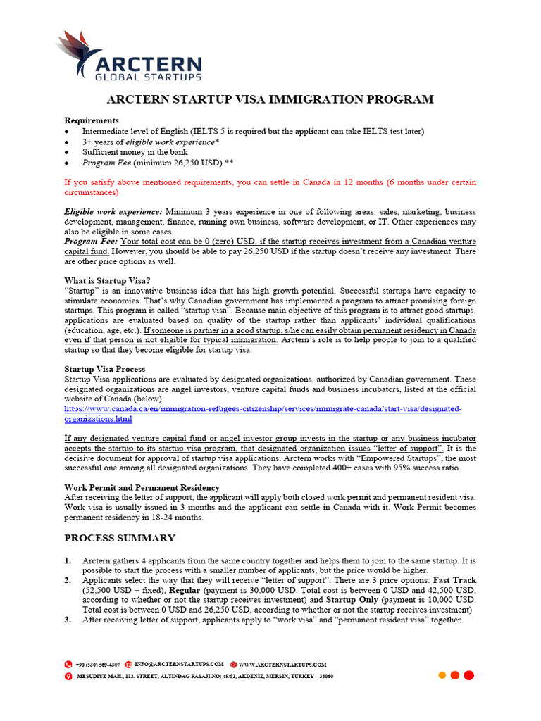 Canada Startup Visa Program Details | PDF | Startup Company | Small ...
