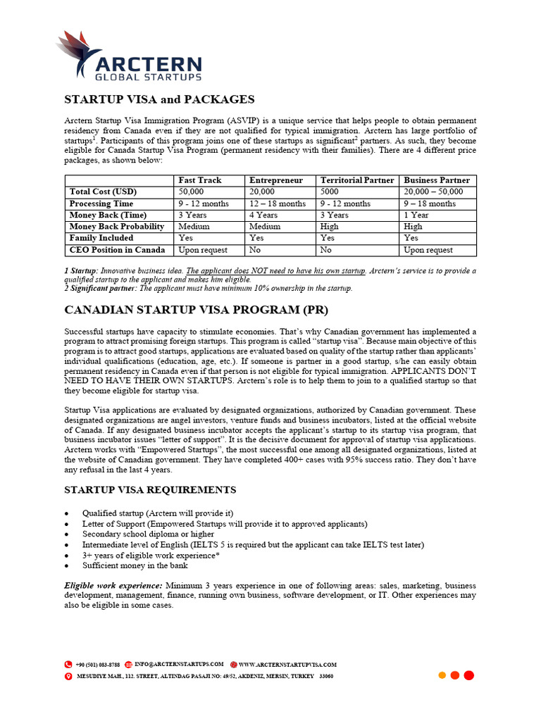 Startup Visa and Packages | PDF | Startup Company | Small Business & Entrepreneurs