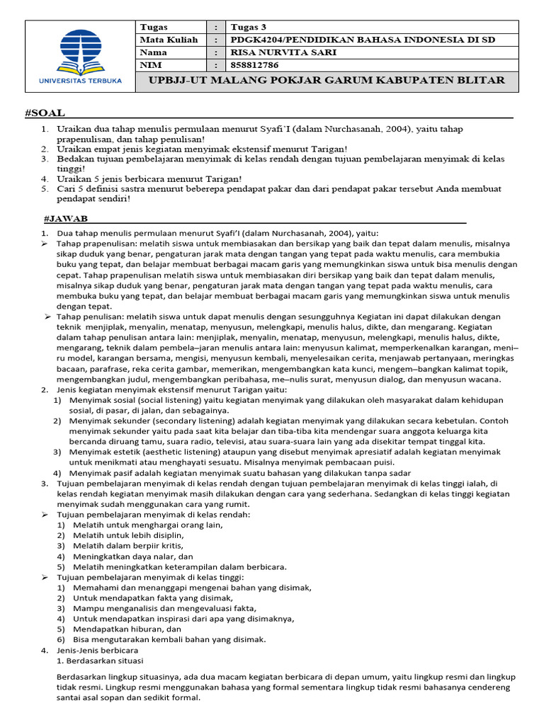 Tugas 3 Bina - Risa Nurvita Sari | PDF | Kajian Bahasa Asing