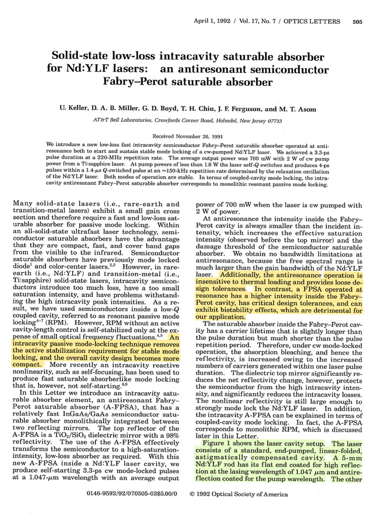 Low-Loss Intracavity Saturable Absorber for Nd:YLF Lasers | PDF | Laser ...