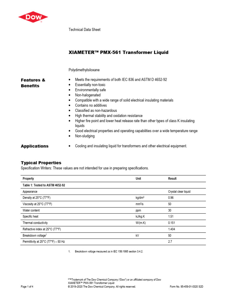 Hoja de Datos - Xiameter PMX-561 | PDF | Liquids | Waste Management