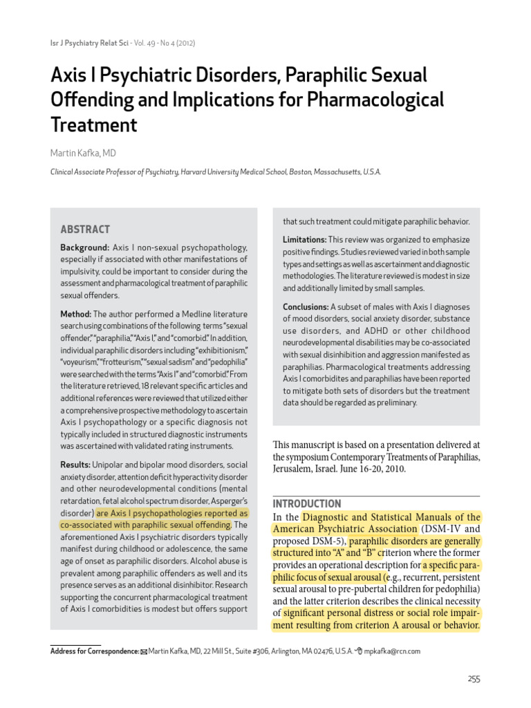 I Psychiatric Disorders, Paraphilic Sexual Offending and Implications ...