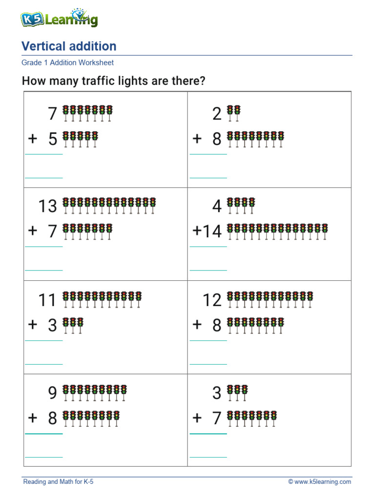 Grade 1 Vertical Addition Objects ( ( | PDF