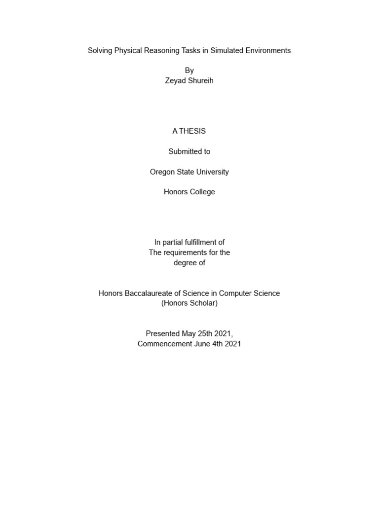 Honors Thesis Solving Physical Reasoning Tasks in Simulated ...