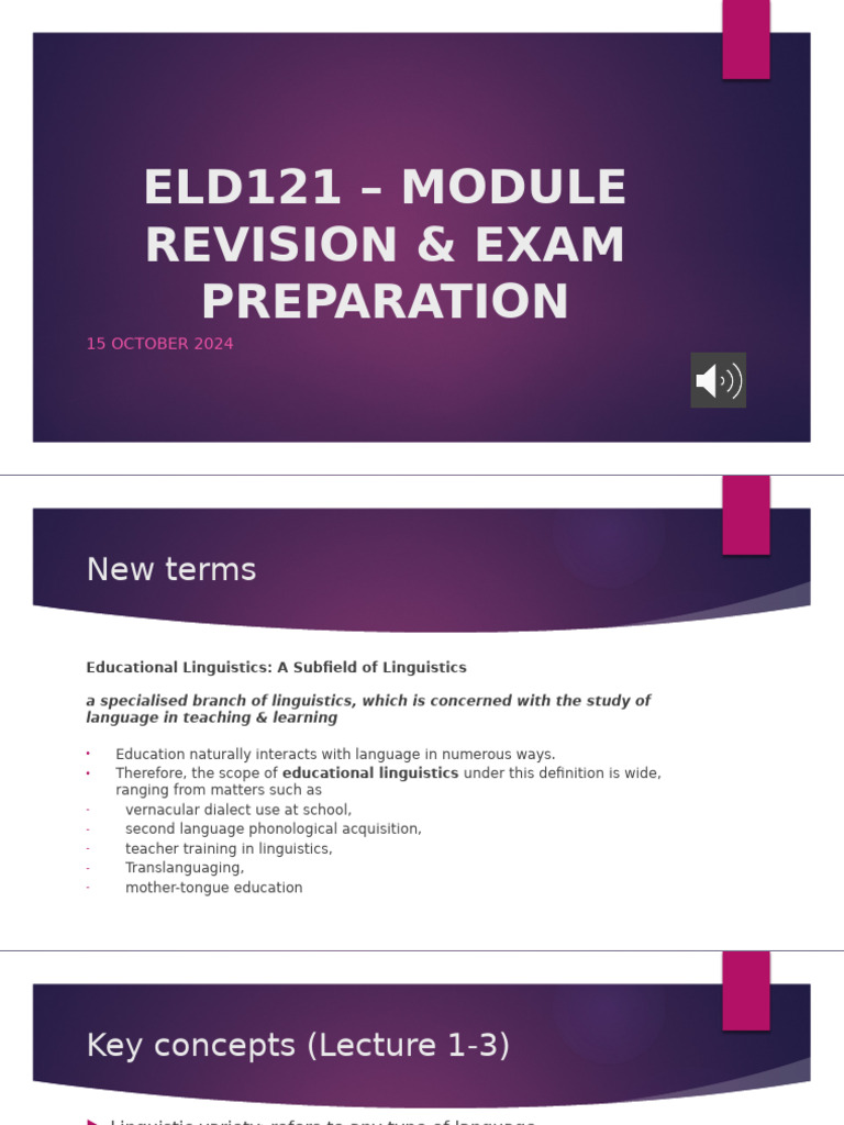 ELD121 Exam Prep: Educational Linguistics | PDF | Dialect | Linguistics