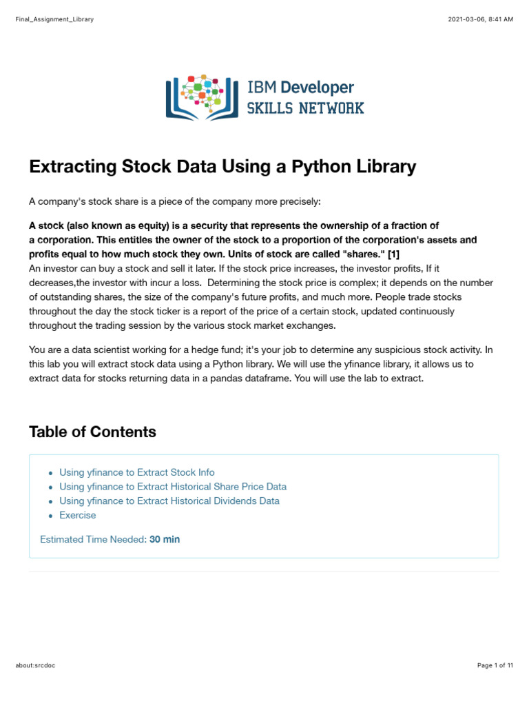Final Assignment Library Extract Stock Data From Webpage | PDF | Stocks | Apple Inc.
