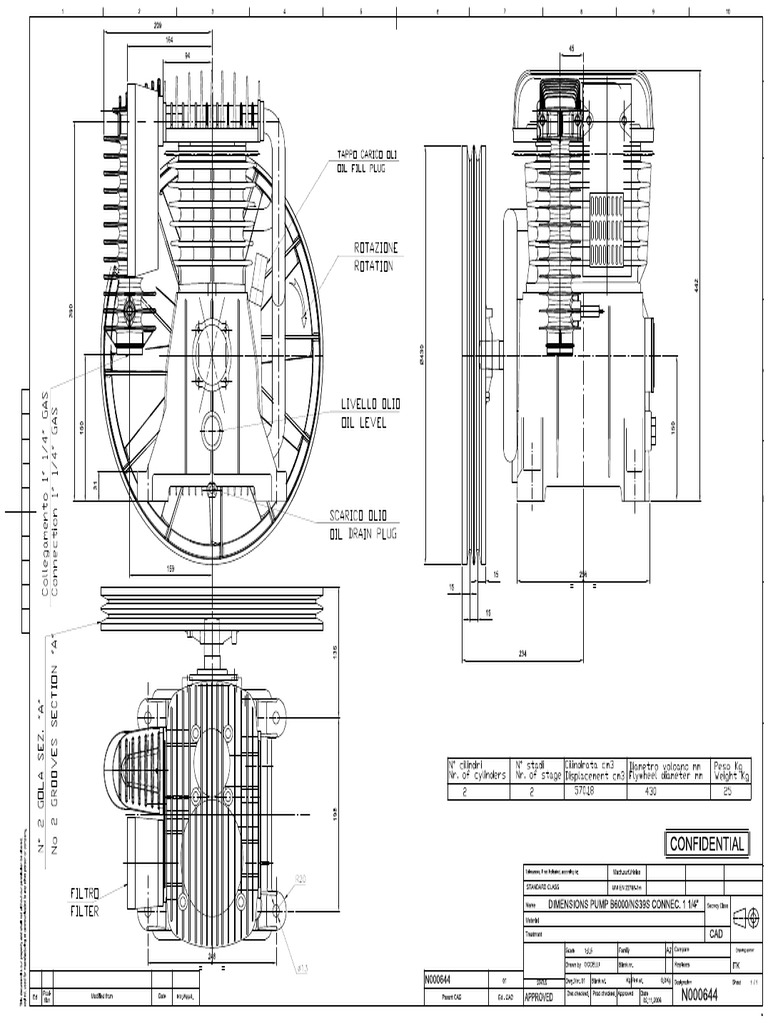 ABAC B6000 Pump 11 Bar Metric Dimension Drawing en Robassomero N000644-01-01 | PDF