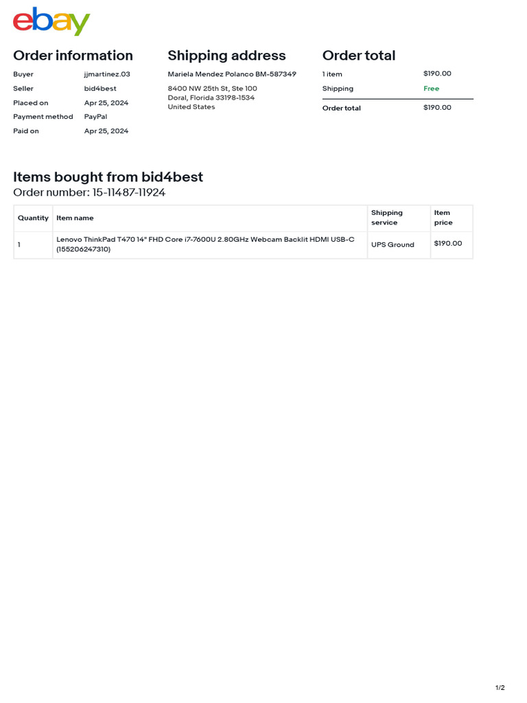 Order Details - EBay | PDF